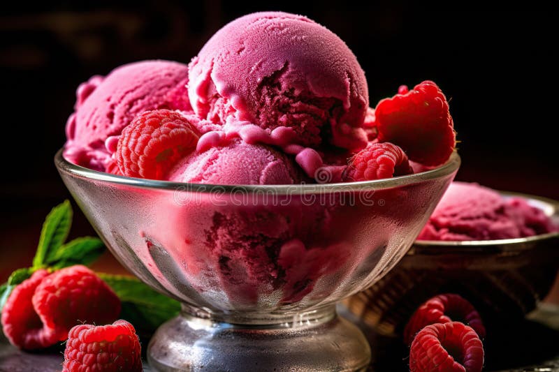 Scrumptious Raspberry Ice Cream Scoops in a Glass Container. Created ...