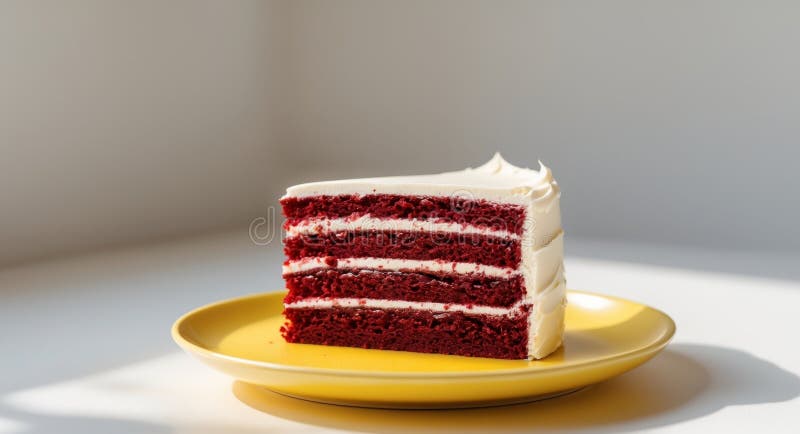 Scrumptious Red Velvet Cake Slice on a Yellow Plate - a Delightful ...