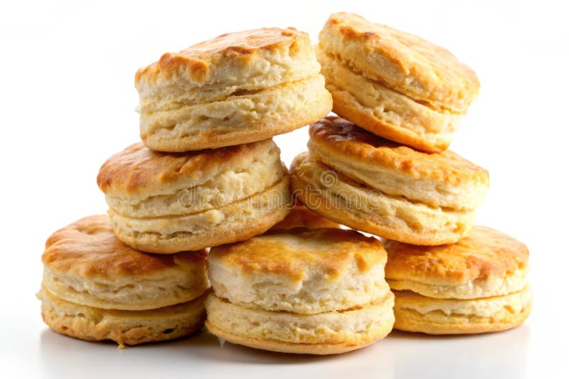 Scrumptious Stack of Buttery Biscuits CloseUp WormsEye View on a ...