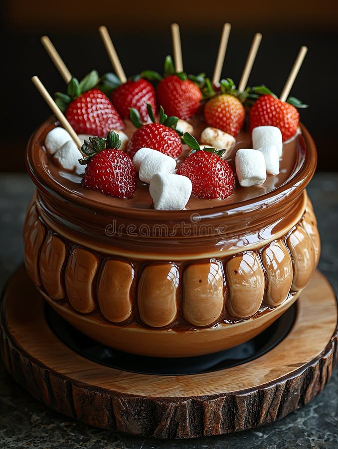 Scrumptious Strawberry Chocolate Cake with Marshmallow Topping. Stock ...
