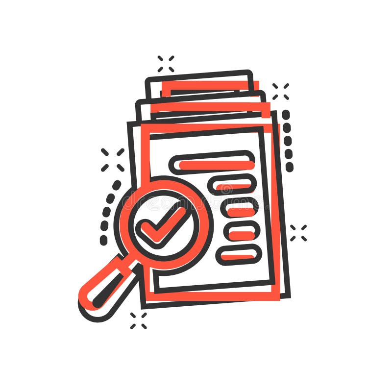 Scrutiny Document Plan Icon in Comic Style. Review Statement Vector ...