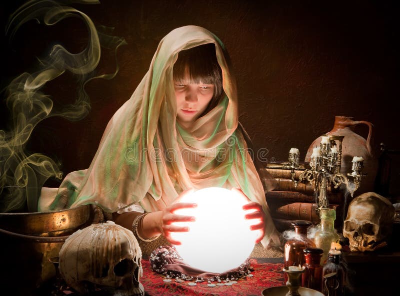 Scrying with a Crystal Ball Stock Image - Image of occultism, diviner ...
