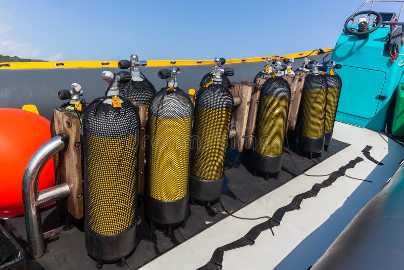 Scuba Dive Boat Bottles stock image. Image of underwater - 97159631