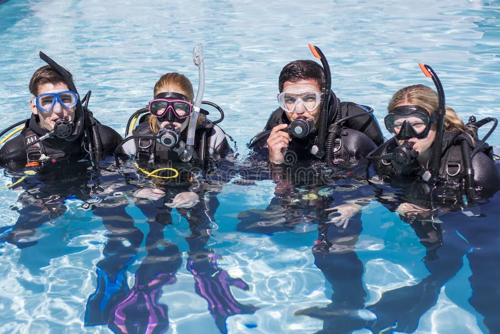 Scuba Dive Training in a Pool with a Group of Students Stock Photo ...
