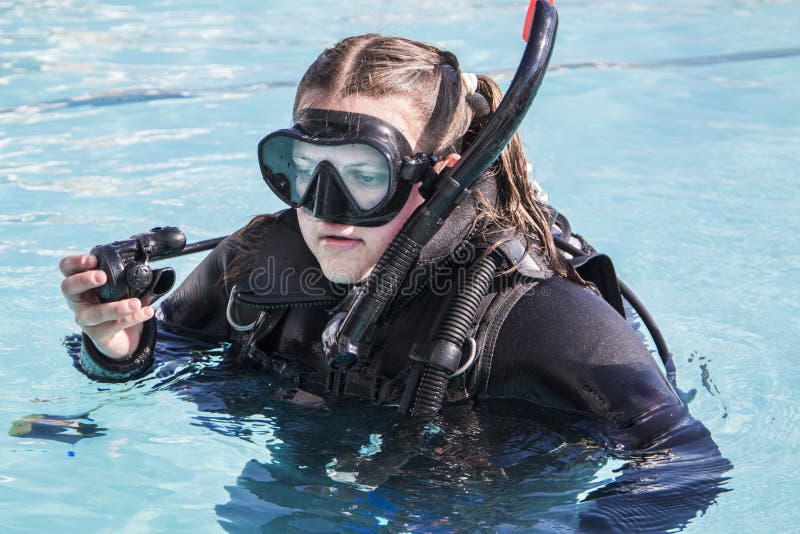 Scuba Dive Training in a Pool, a Student with a Wetsuit Stock Image ...