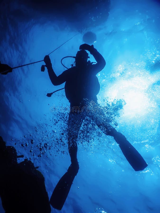 Scuba Diver at Safety Stop Underwater Bubbles Stock Photo - Image of ...