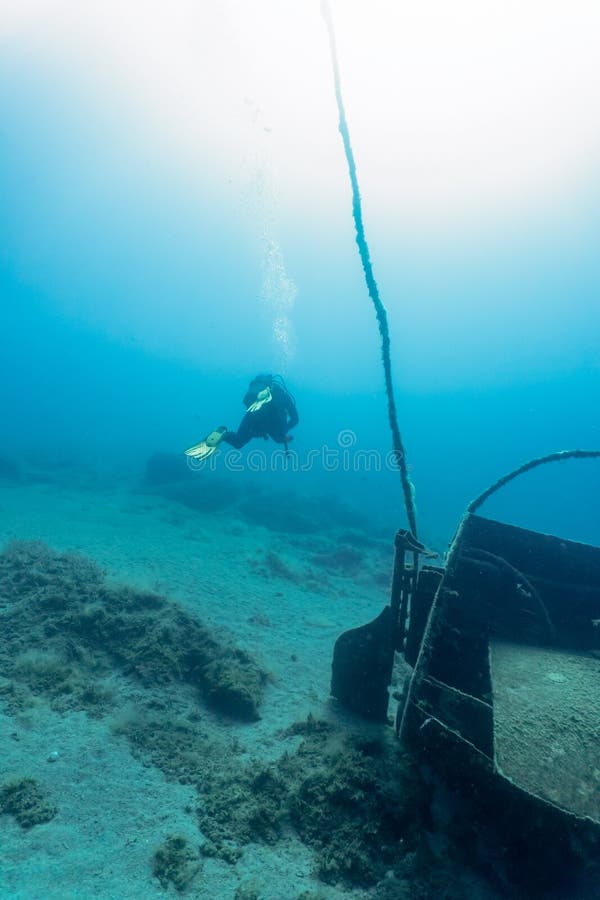 Scuba diver and shipwreck stock photo. Image of adriatic - 196893016