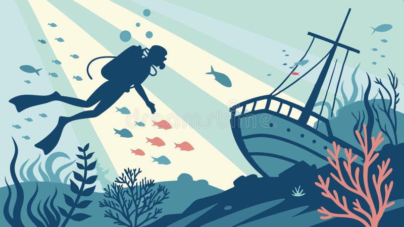 Scuba Diver and Shipwreck, Underwater Exploration, Ocean Adventure ...