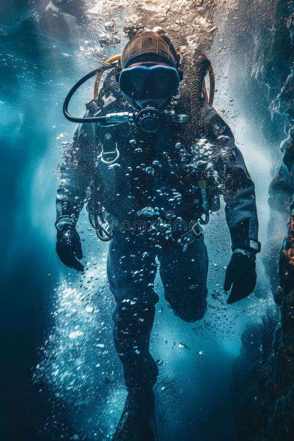 A Scuba Diver in a Wetsuit and Mask Underwater, AI Stock Image - Image ...