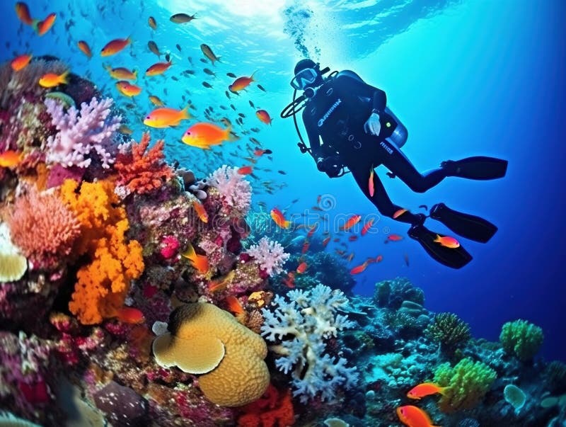 Scuba Divers and Fish Made with Generative AI Illustration Stock ...