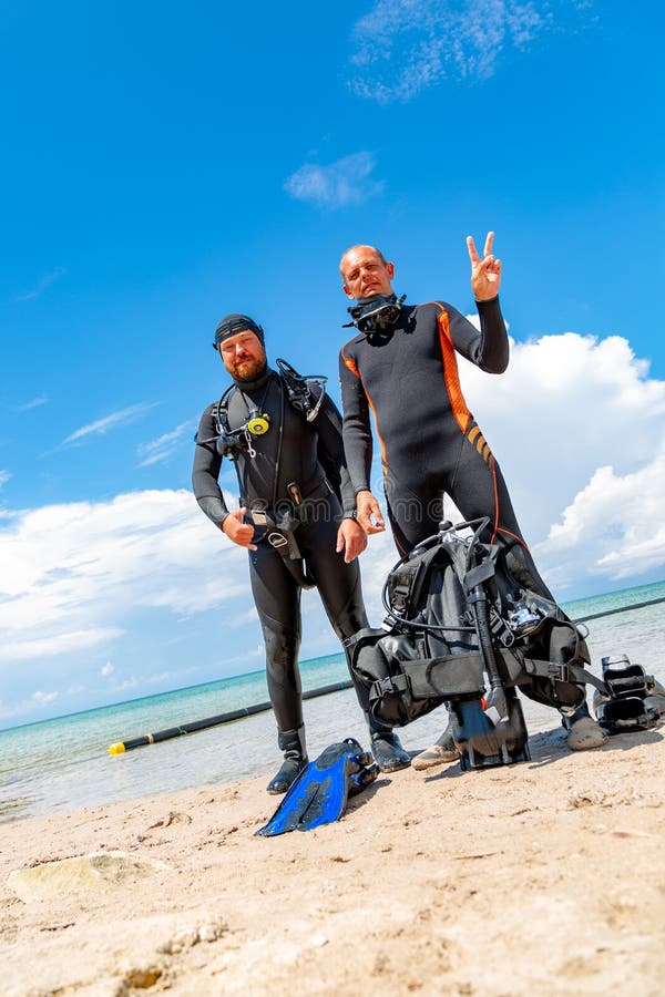 Scuba Divers in a Suit for Diving Having Fun Stock Image - Image of ...