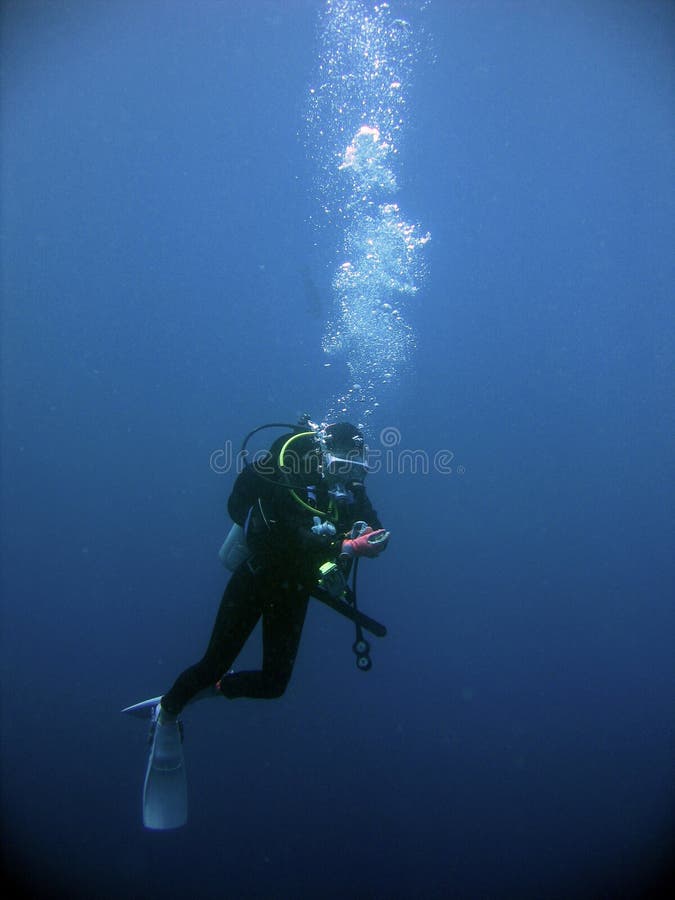 Scuba Divers Underwater Safety Stop Stock Photo - Image of asian ...