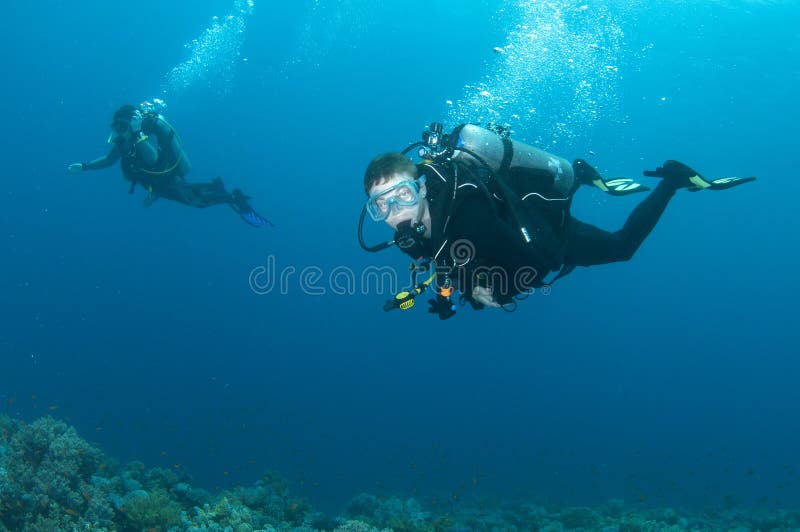 Three Friends Scuba Diving Together Stock Photo - Image of adventure ...