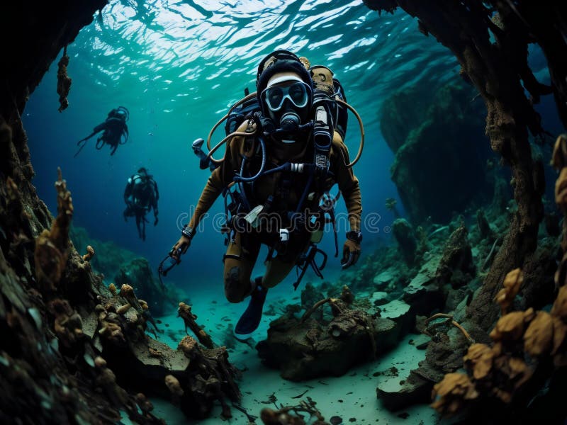 Scuba Diving in the Deep Blue Sea with Coral Reef and Fish. Generative ...