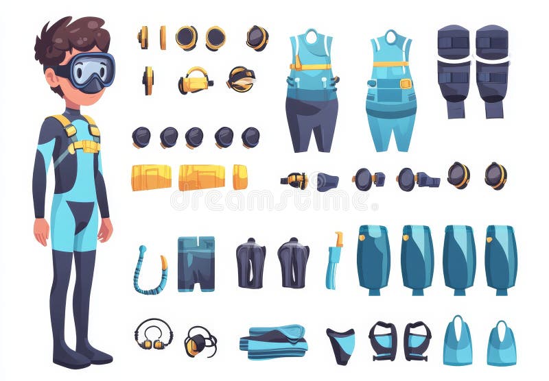 Scuba Diving Equipment Cartoon for Kids Stock Photo - Image of icon ...