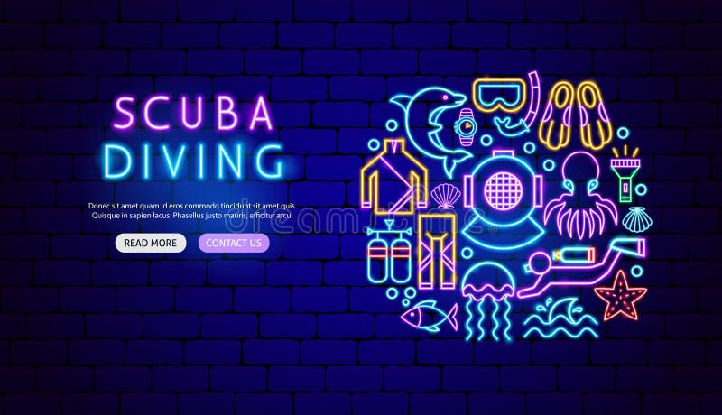 Scuba Diving Neon Banner Design Stock Vector - Illustration of ocean ...