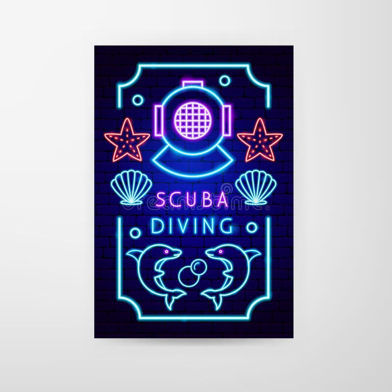 Scuba Diving Neon Flyer stock vector. Illustration of fish - 208514082