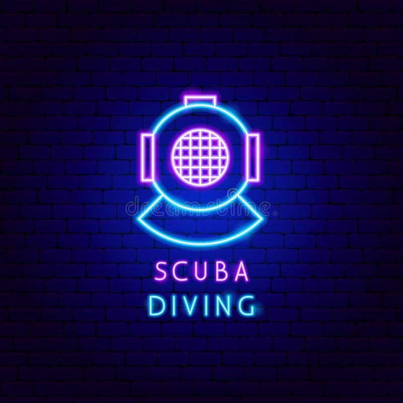 Scuba Diving Neon Label stock vector. Illustration of wetsuit - 208513993