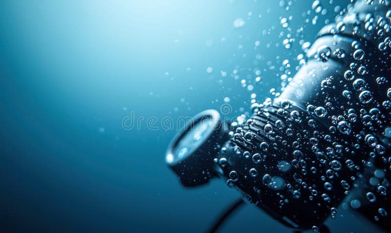 A Scuba Diving Regulator is Surrounded by Bubbles in a Clear Blue ...