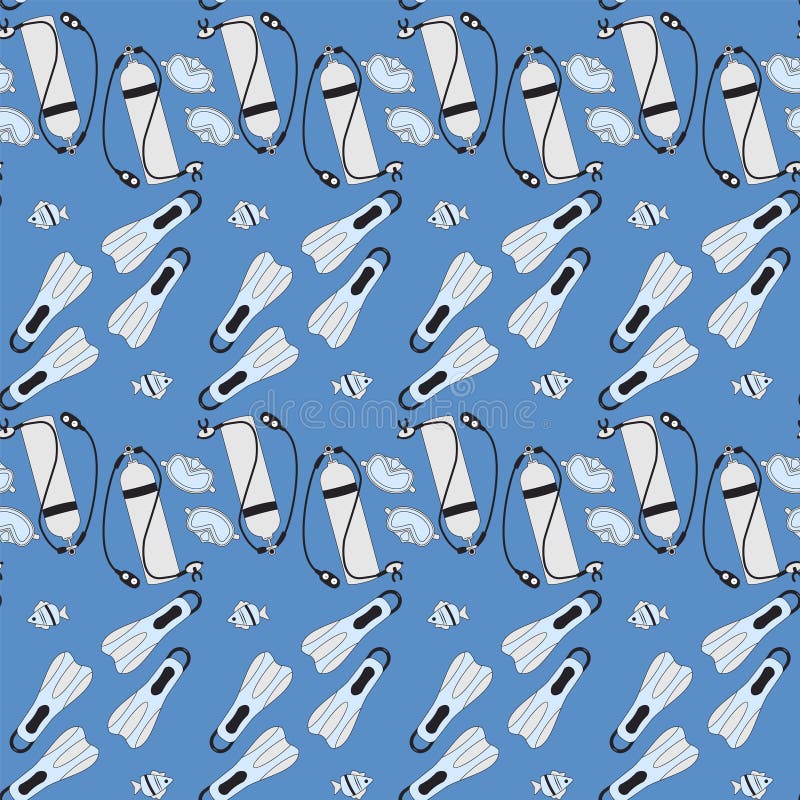 Scuba Diving Seamless Pattern. Vector Outline Flat Illustration Stock ...