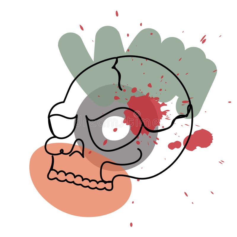 Scull in a Hand Drawn Linear Style with Colorful Abstract Stains ...