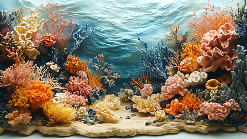 Sculpted Coral Reef Diorama, Ocean Backdrop, Art Installation Stock ...