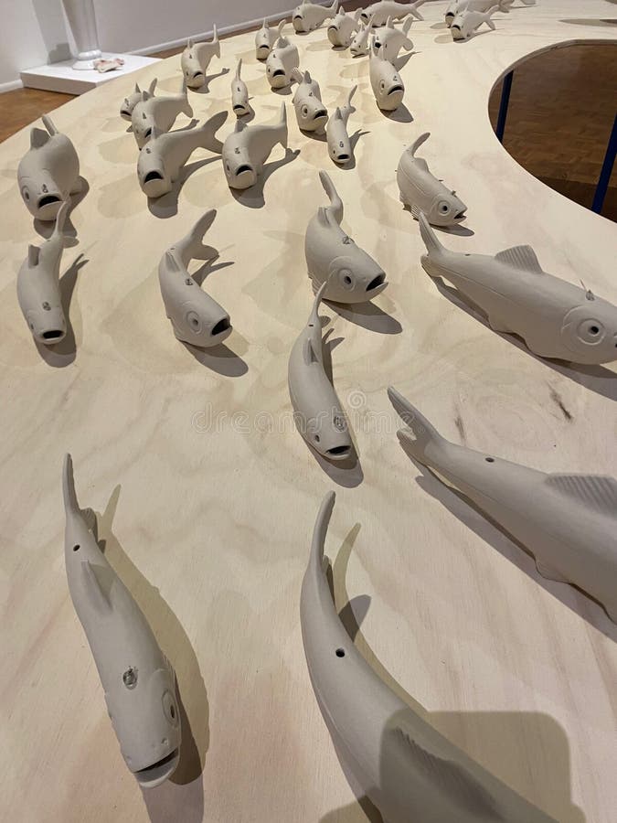 Sculpted fish display stock image. Image of installation - 340139999