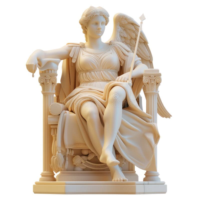 Angelic Figure Enthroned: Majestic Sculpture of Winged Goddess Stock ...
