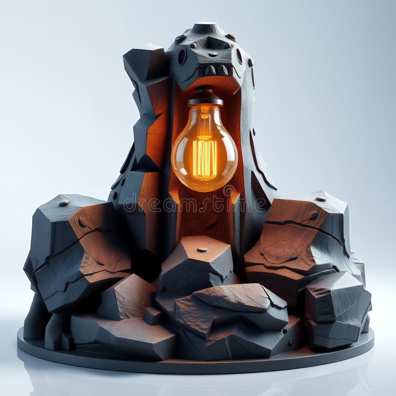 A Sculpted Rugged Rock Formation with an Illuminated Filament Light ...