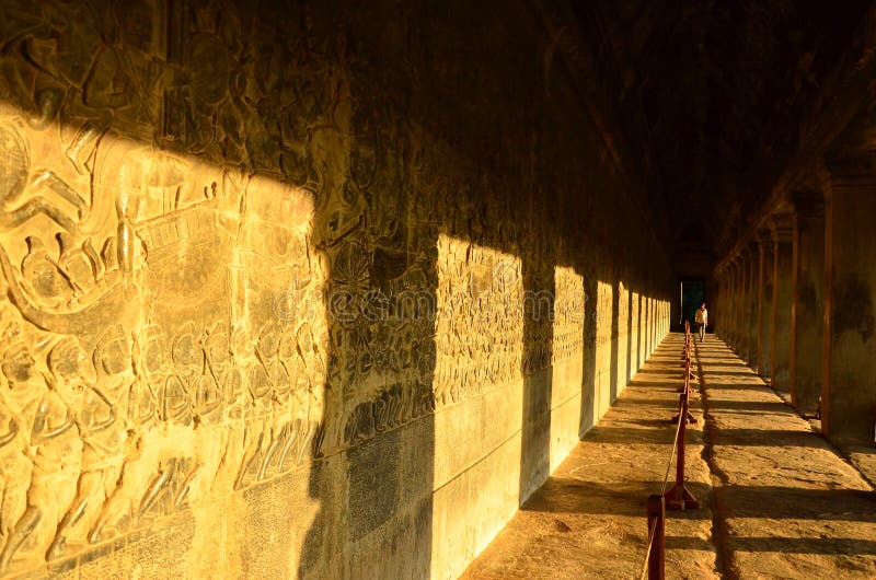 The Sculpted Wall at Angkor Wat Stock Image - Image of history ...