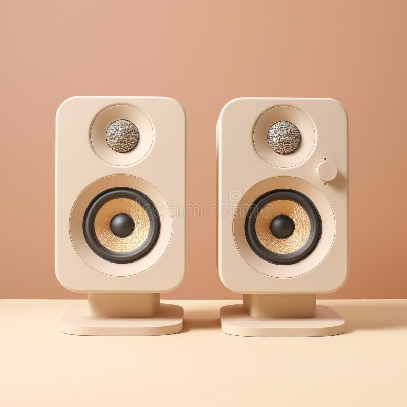 Sculpted White Speakers with Singular Focus on Beige Background Stock ... Sculpted White Speakers with Singular Focus on Beige Background Stock ...