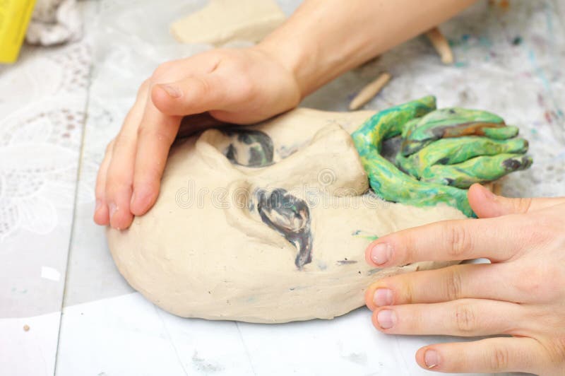 Man Sculpting Plasticine Form of Face Stock Photo - Image of skill ...