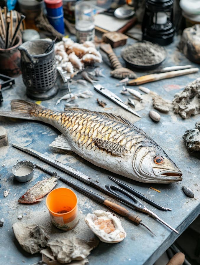 Sculpting a Fish Art Piece Artistic Creation Fish Sculpture Detailed ...