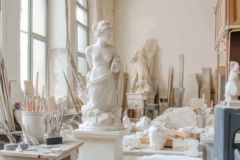 Sculpting a Marble Statue in Their Studio, with Various Chisels and ...