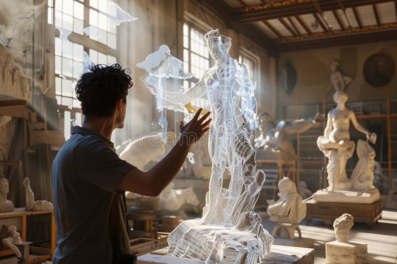 Sculptor with AI in Expansive Workshop AIG60 Stock Image - Image of ...
