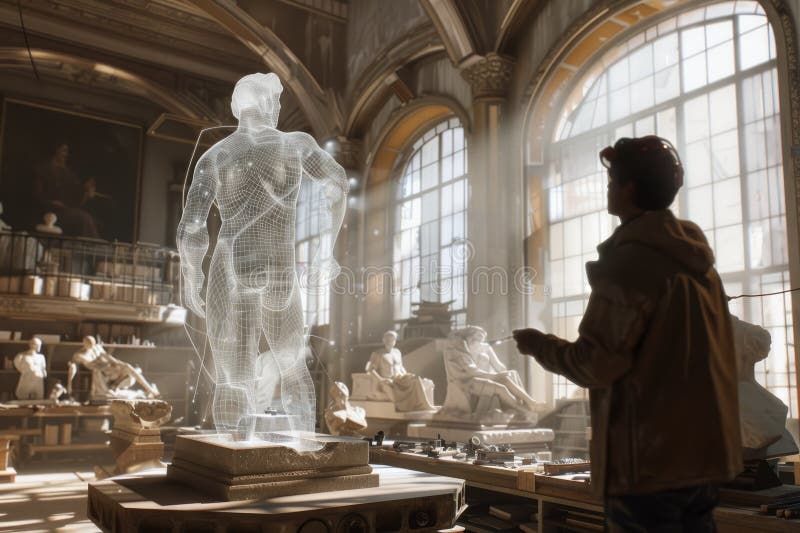 Sculptor with AI in Expansive Workshop AIG60 Stock Photo - Image of ...