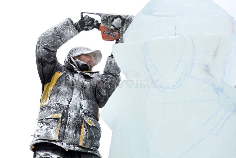 The Wizard Cuts Figures from the Ice Chainsaw Stock Image - Image of ...