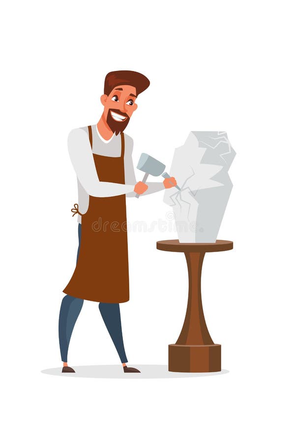 Sculptor Making Statuette Vector Illustration Isolated on White ...