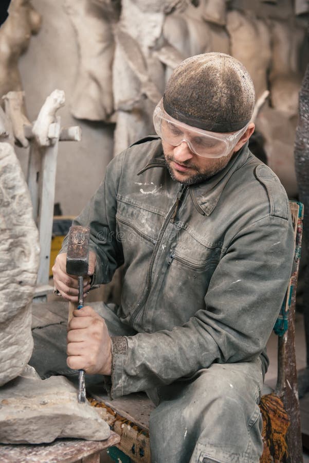 Sculptor Man Working in His Workshop Stock Image - Image of skill ...