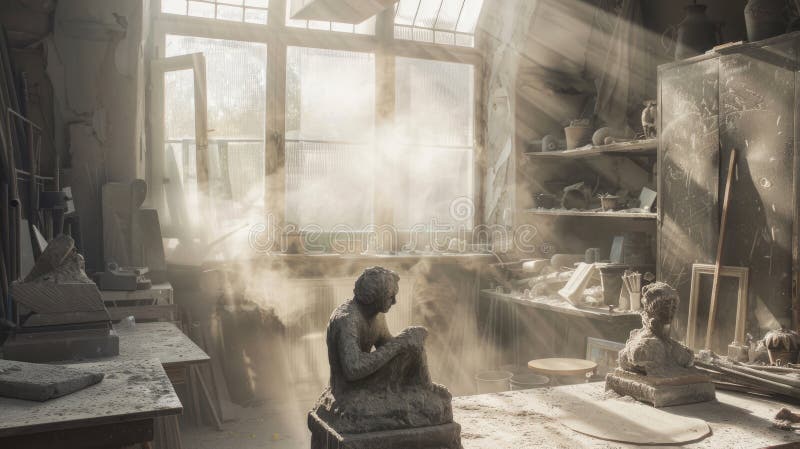 A Sculptor’s Workshop with Dust from Work in the Air Stock Image ...