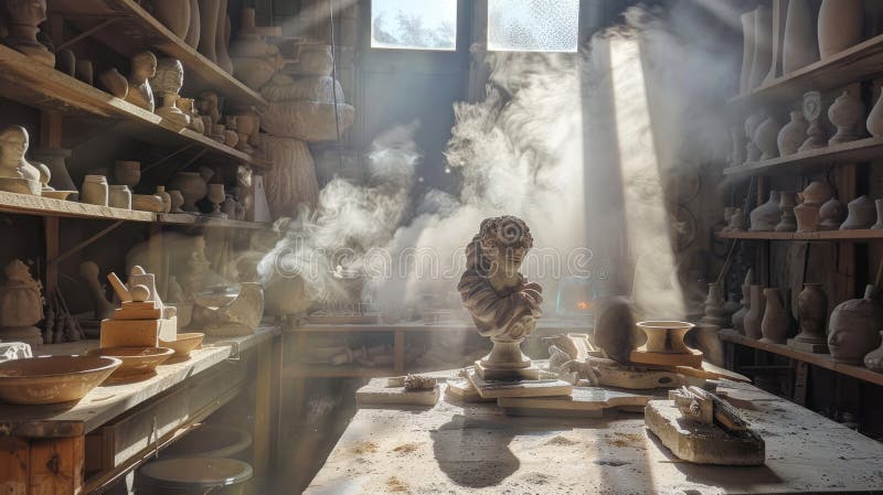 A Sculptor’s Workshop with Dust from Work in the Air Stock Image ...