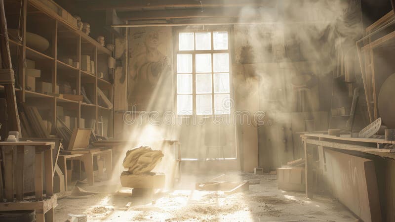 A Sculptor’s Workshop with Dust from Work in the Air Stock Image ...