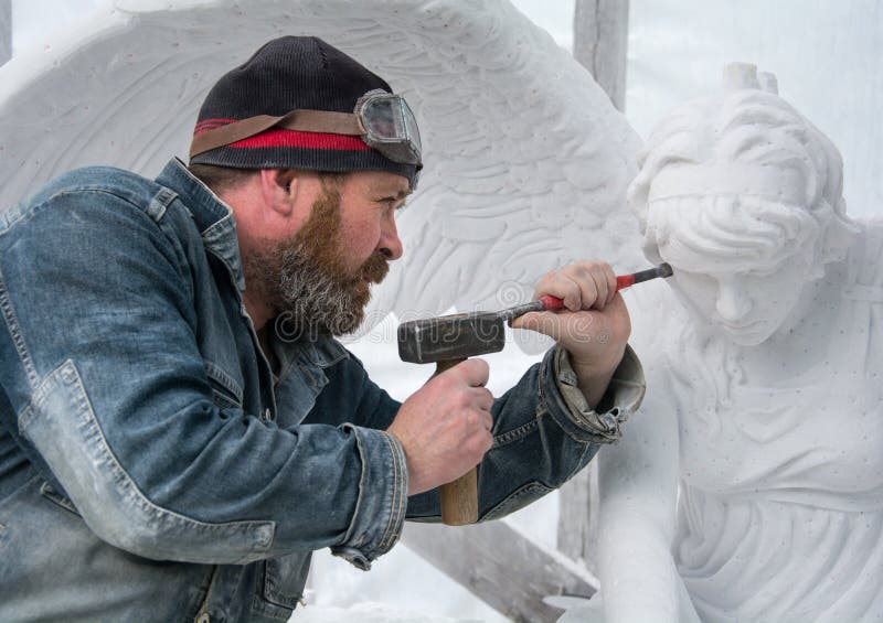 Sculptor at Work . Stone Carving. Stock Photo - Image of monument ...