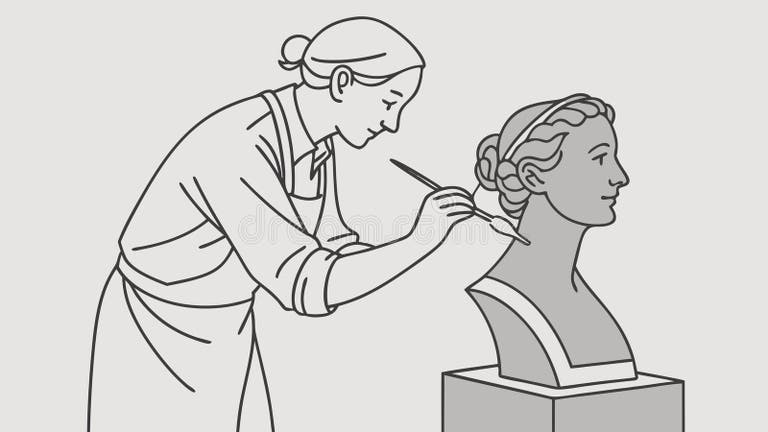 Sculptor Working on a Classical Bust with Artistic Tools, Vector Design ...