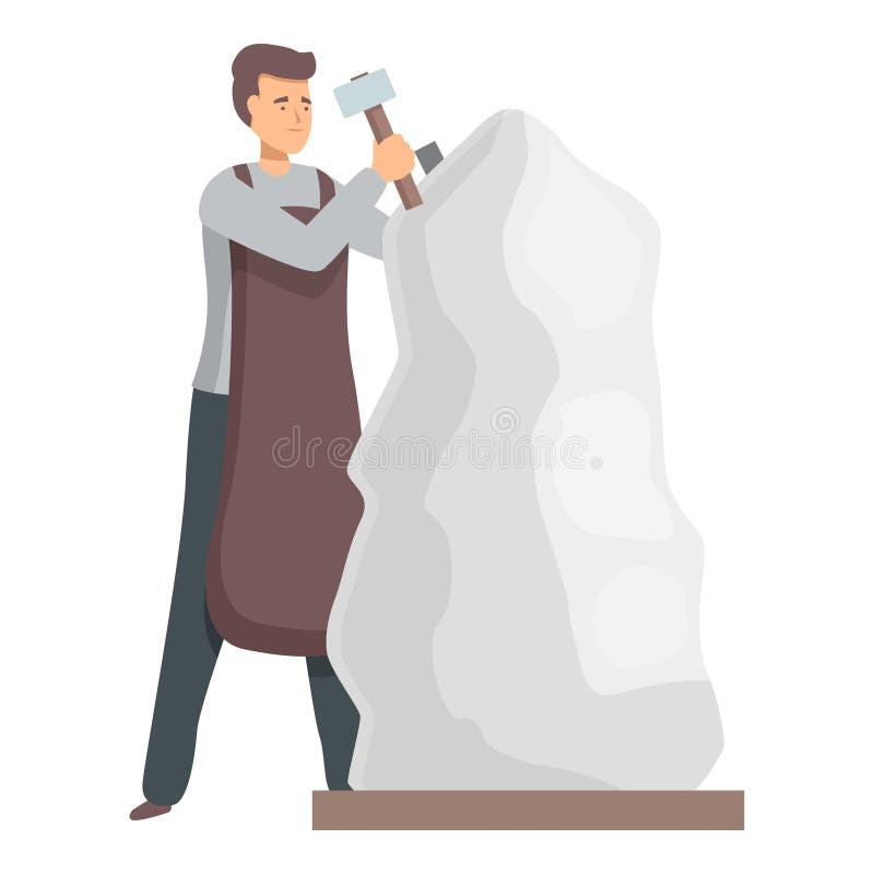 Sculptor Working with Hammer and Chisel Creating Modern Sculpture Stock ...