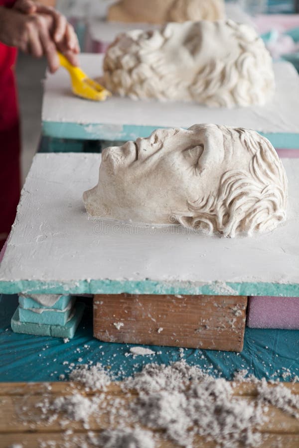Sculptor Working on Head Sculpture Stock Photo - Image of hand, indoors ...
