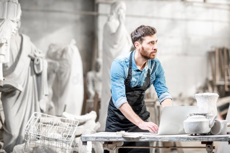 Sculptor Working In The Studio Stock Image - Image of portrait ...