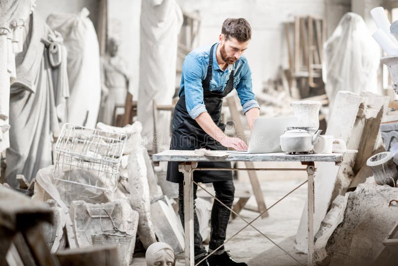 Sculptor Working In The Studio Stock Image - Image of portrait ...