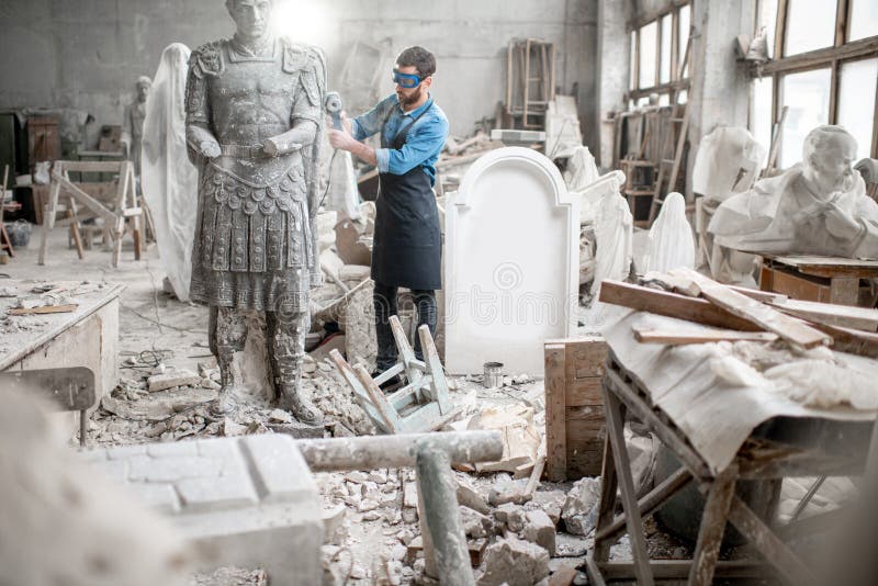 Sculptor Working with Sculpture in the Studio Stock Photo - Image of ...