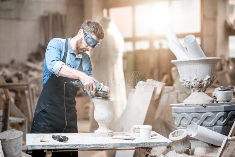 Sculptor Working with Sculptures in the Studio Stock Image - Image of ...